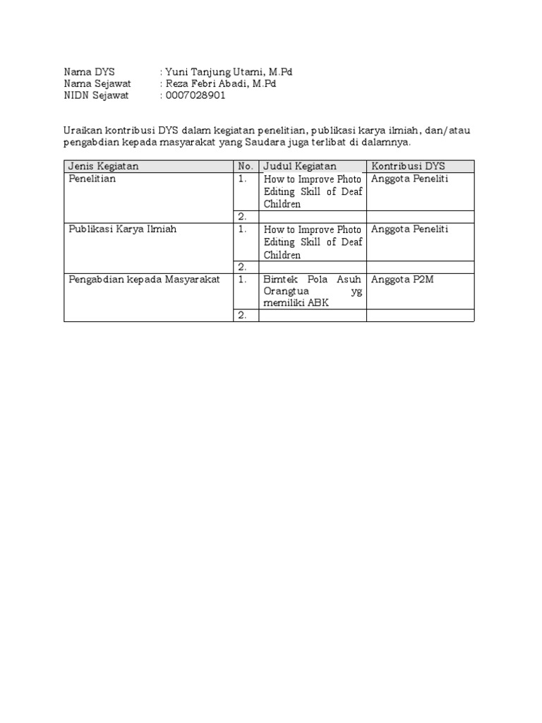 Format Kontribusi Sejawat Dan DYS | PDF