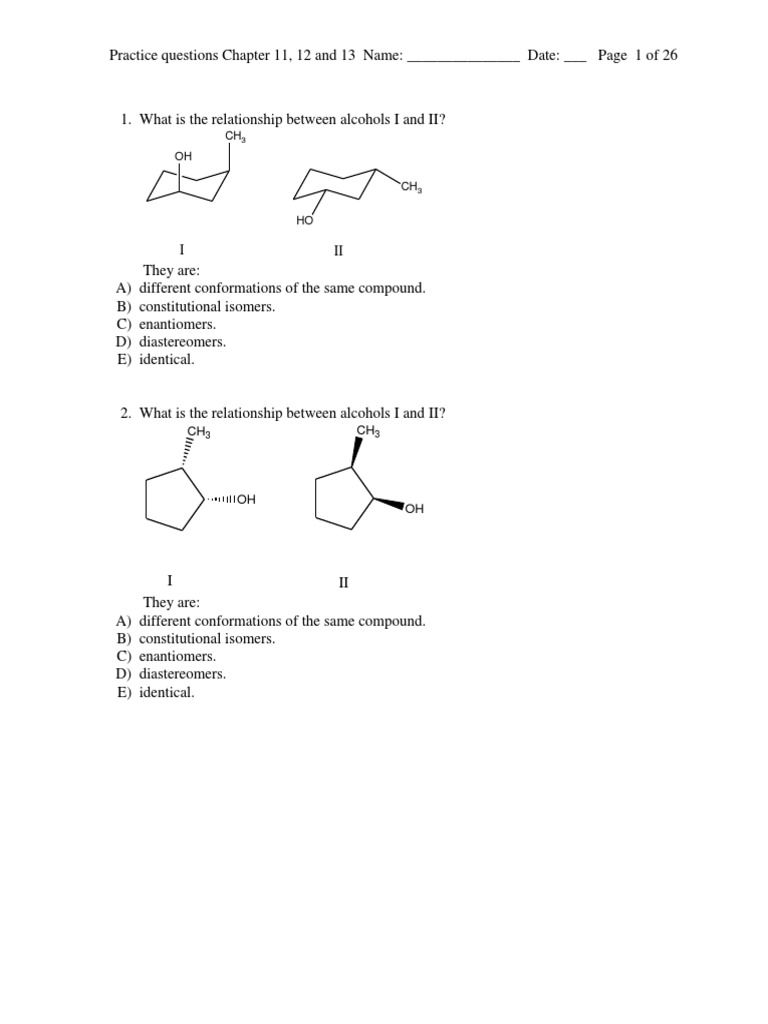 Organic Chemistry 211 Practice | PDF | Chemical Reactions | Isomer