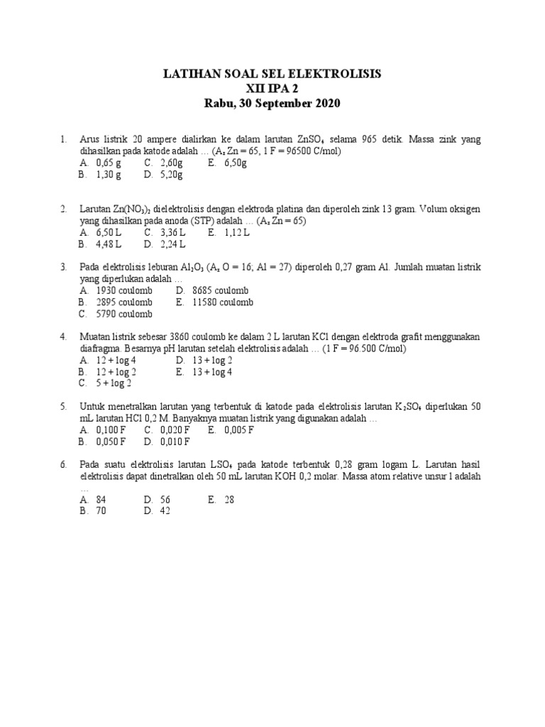 Latihan Soal Sel Elektrolisis | PDF