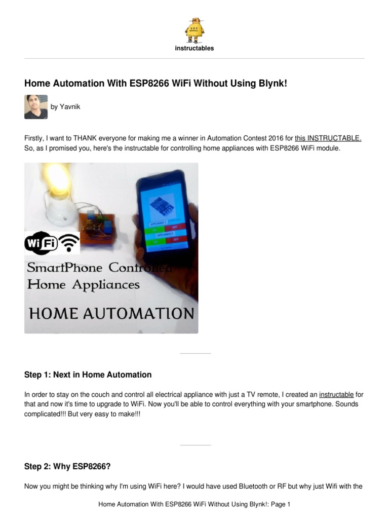 Home Automation With Esp8266 Wifi Without Using Blynk! | PDF | Wireless ...