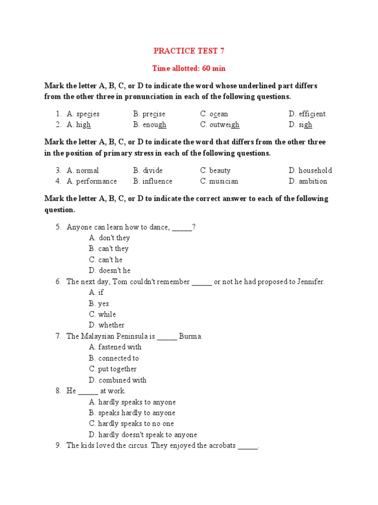Practice Test 7 | PDF
