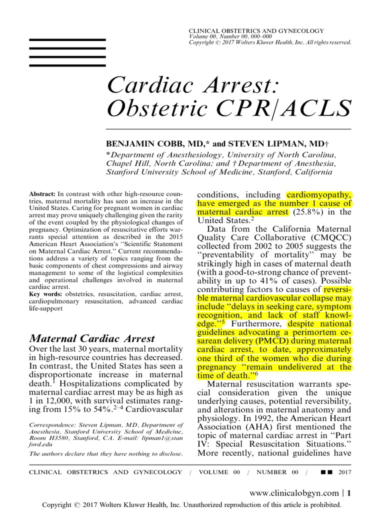 Obstetrics Acls | PDF | Cardiopulmonary Resuscitation | Cardiac Arrest