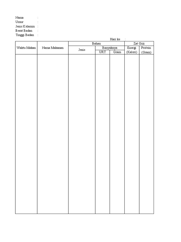 Form Food Recall 24 Jam | PDF