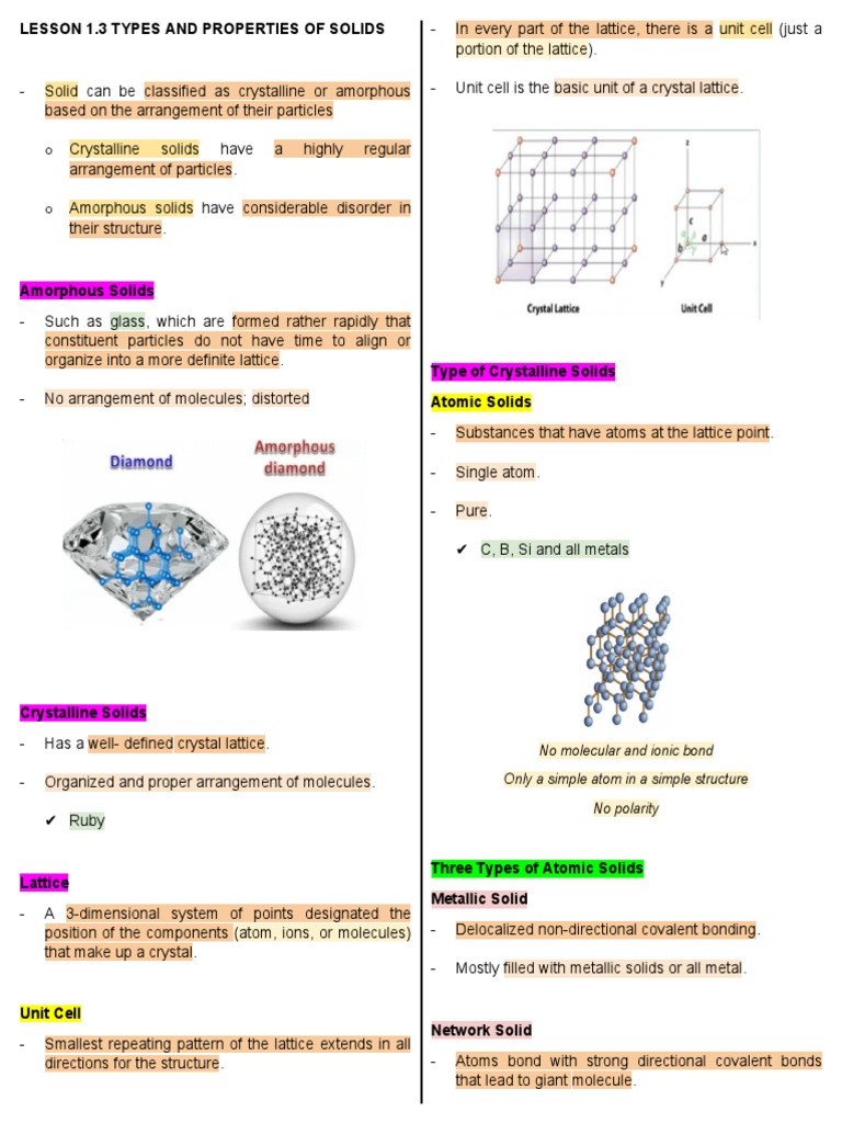 Lesson 1.3 Types & Properties of Solids | PDF | Molecules | Chemical Bond