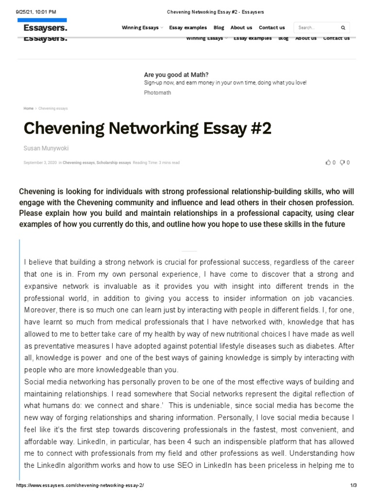Chevening Networking Essay #2 - Essaysers | PDF | Social Media ...