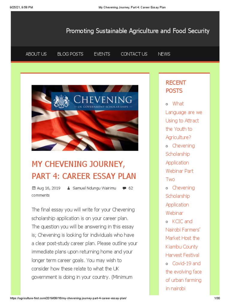 Chevening Career Essay Plan Guide | PDF | Agriculture | Smallholding