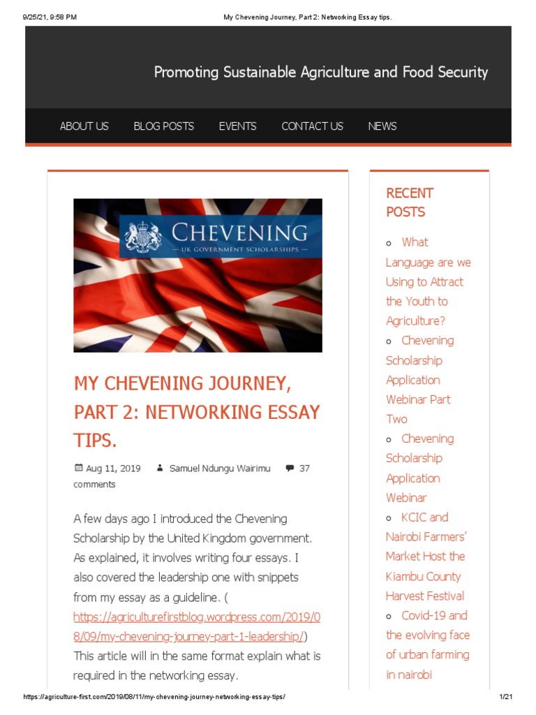Chevening Networking Essay Tips | PDF | Agriculture | Essays