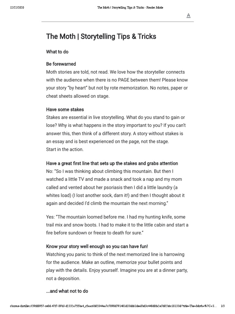 The Moth - Storytelling Tips & Tricks - Reader Mode | PDF