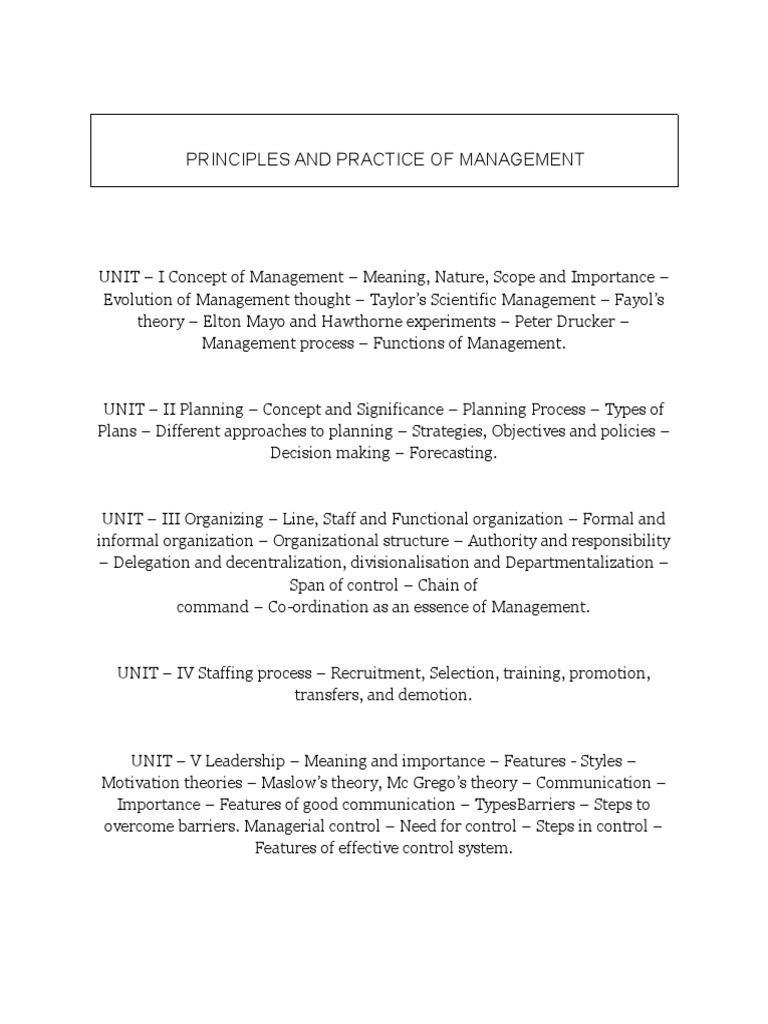 Principles and Practice of Management Syllabus | PDF | Career & Growth ...