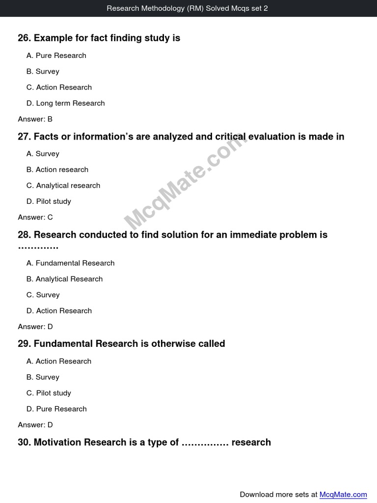 Research Methodology (RM) Solved Mcqs Set 2 | PDF | Qualitative ...