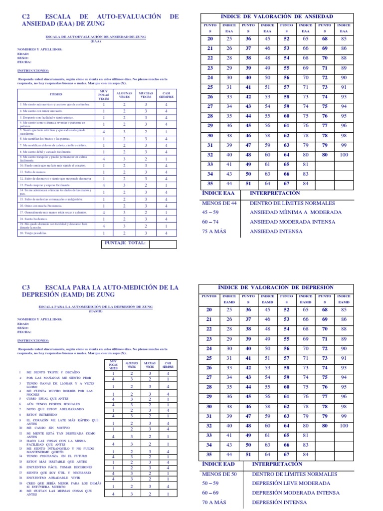 Escalas Zung (Ansiedad y Depresion) | PDF