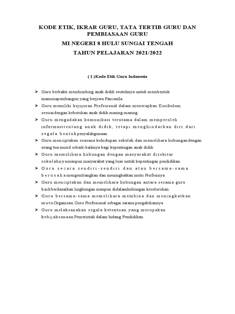 Kode Etik Guru Indonesia | PDF