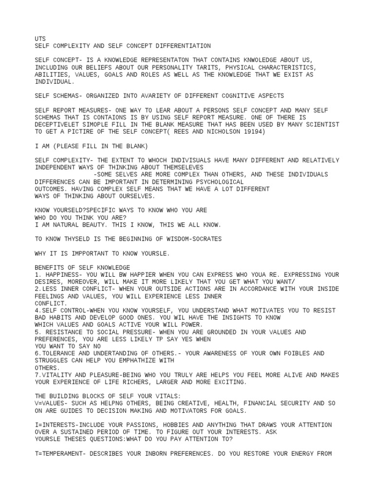 Uts (Self Complexity) | Download Free PDF | Self | Self Concept