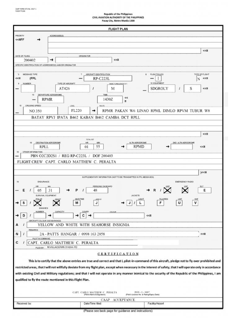 Air Traffic Control Flight Plan | PDF