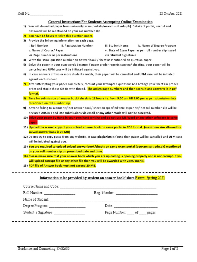 General Instructions For Students Attempting Online Examination | PDF ...
