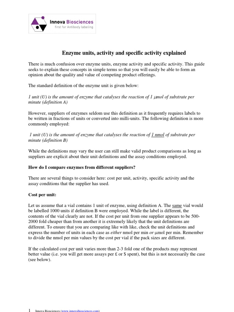 Enzyme Units and Specific Activity Explained | PDF | Enzyme Assay | Enzyme
