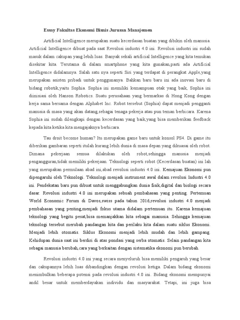 Essay Fakultas Ekonomi Bisnis Jurusan Manajemen | PDF | Bisnis