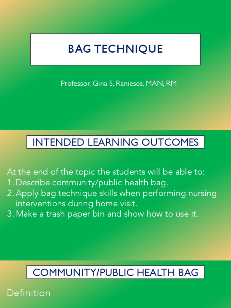 TOPIC 3.A Bag Technique | PDF | Hand Washing | Health Sciences