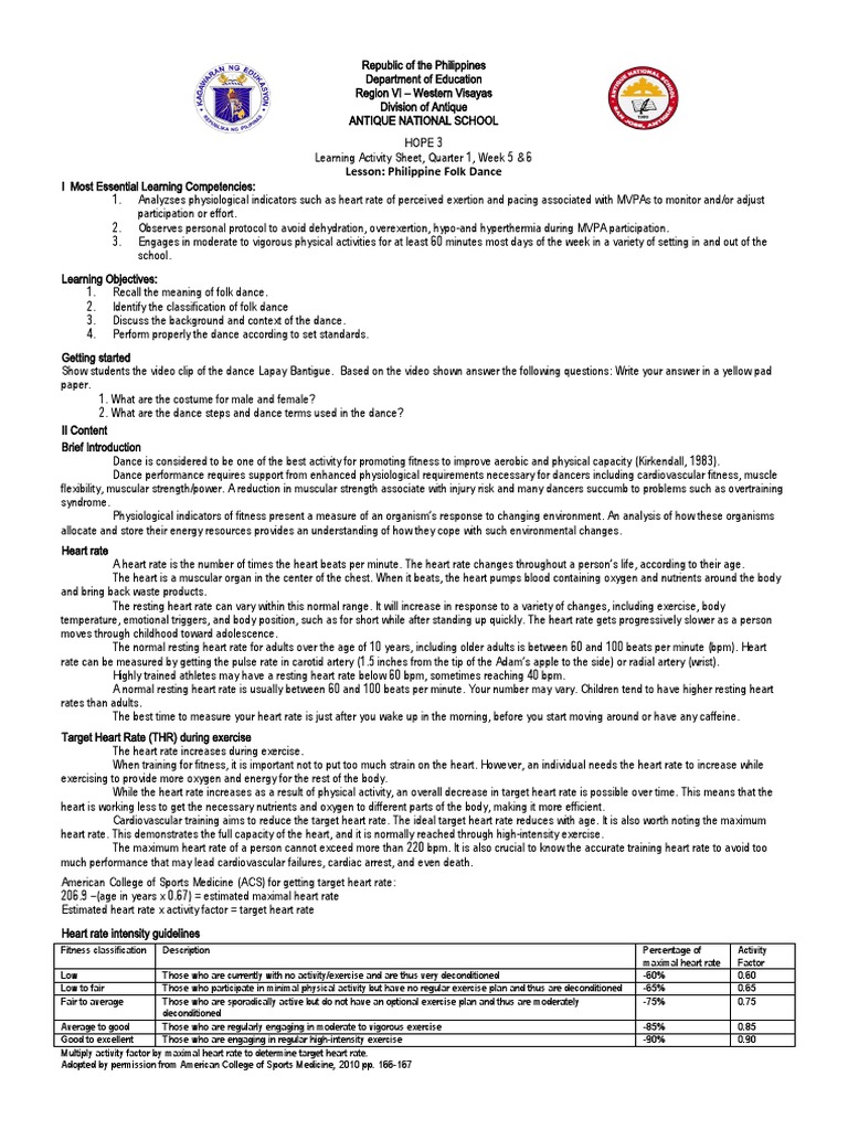 Lesson: Philippine Folk Dance | PDF | Heart Rate | Heart