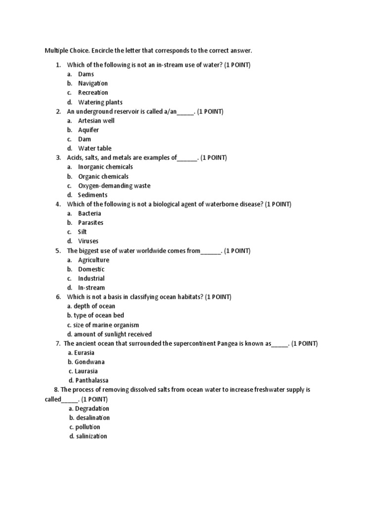 Multiple Choice | PDF | Water | Oceans