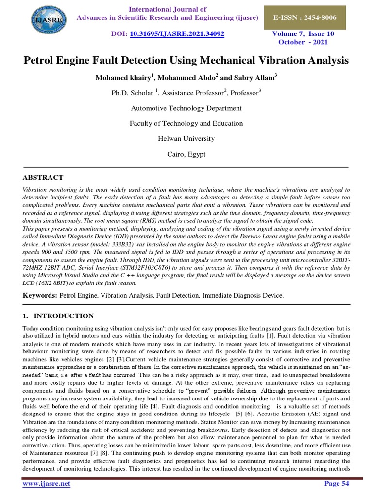 Petrol Engine Fault Detection Using Mechanical Vibration Analysis | PDF | Engines | Mechanical ...