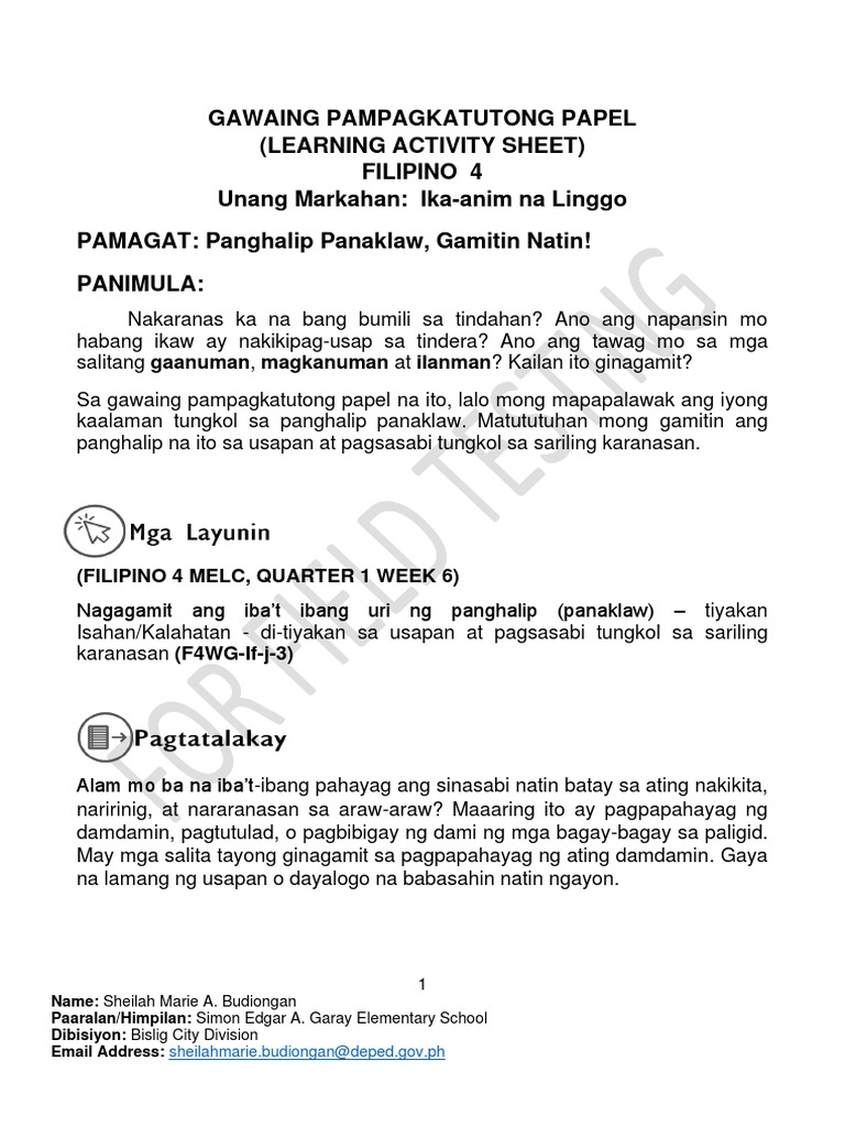 Q1 Fil. 4 W6 | PDF
