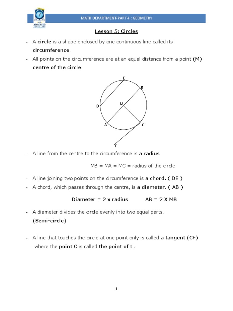 Geometry Lesson 5 Circles | PDF | Circle | Triangle