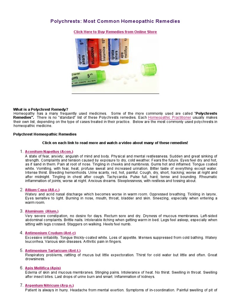 Top Homeopathic Remedies, Polychrest Remedies, Polycrests | PDF | Cough ...