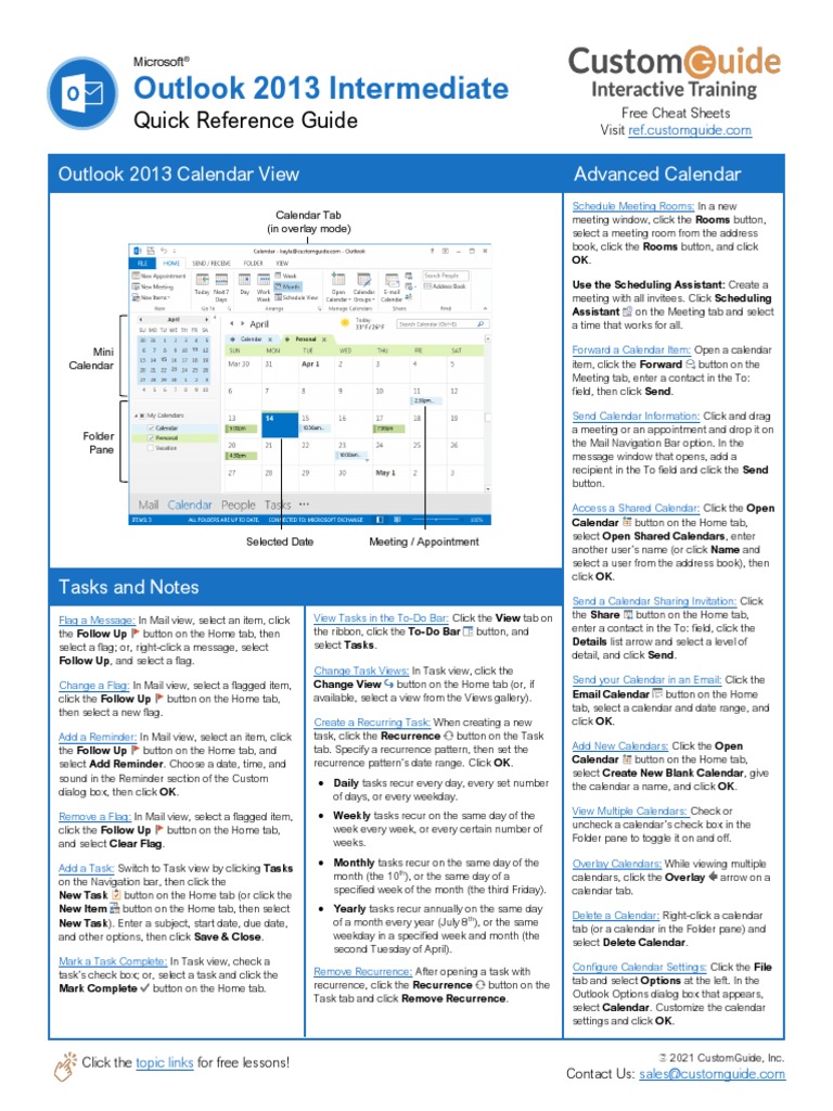 Outlook 2013 Intermediate Quick Reference | PDF | Microsoft Outlook ...