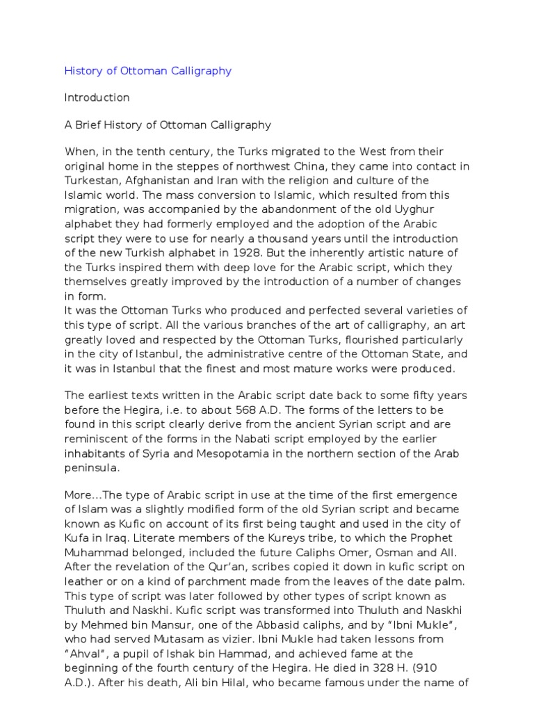 History of Ottoman Calligraphy | PDF | Calligraphy | Ottoman Empire