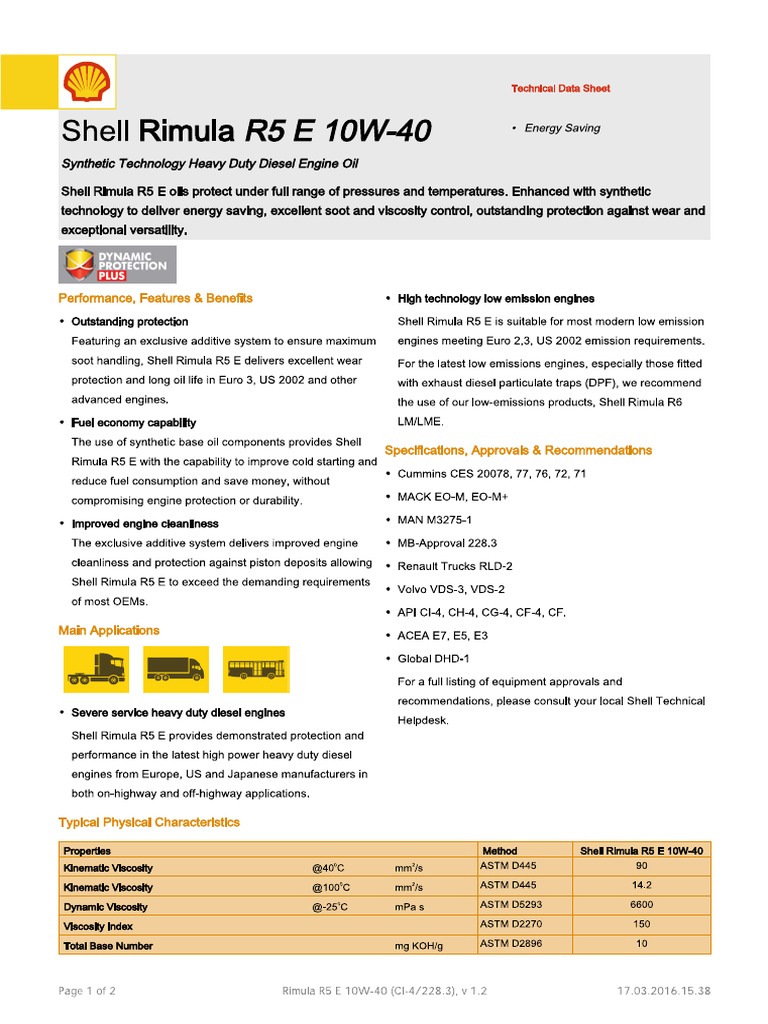 Shell Rimula R5 E 10W-40 TDS | PDF