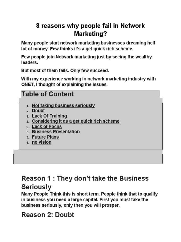 8 Reasons Why People Fail in Network Marketing: Understanding the ...