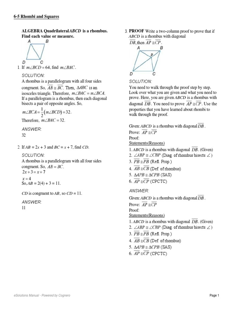 Rhombus Properties and Proofs | PDF | Rectangle | Perpendicular