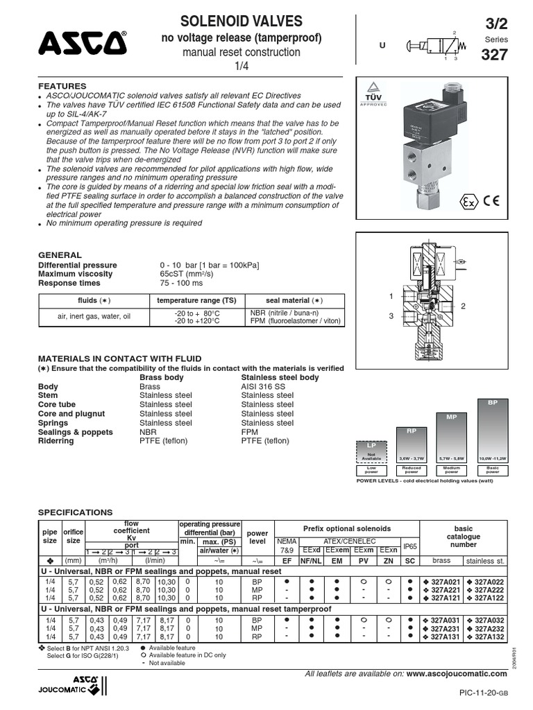 ASCO Series 327 Solenoid Valve Guide | PDF | Valve | Electrical Connector