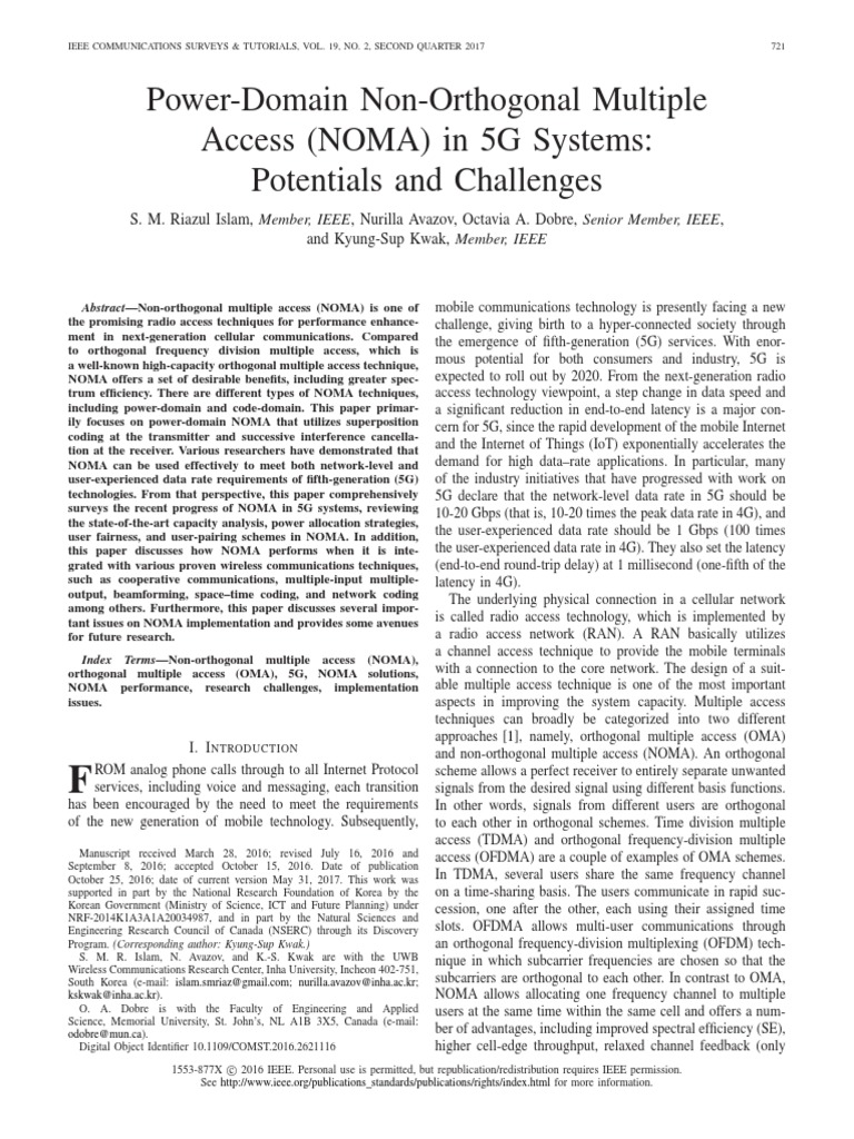 Power-Domain NOMA in 5G: Potentials & Challenges | PDF | Channel Access ...
