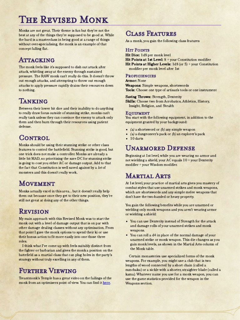 The Revised Monk: Class Features | PDF | Role Playing Games