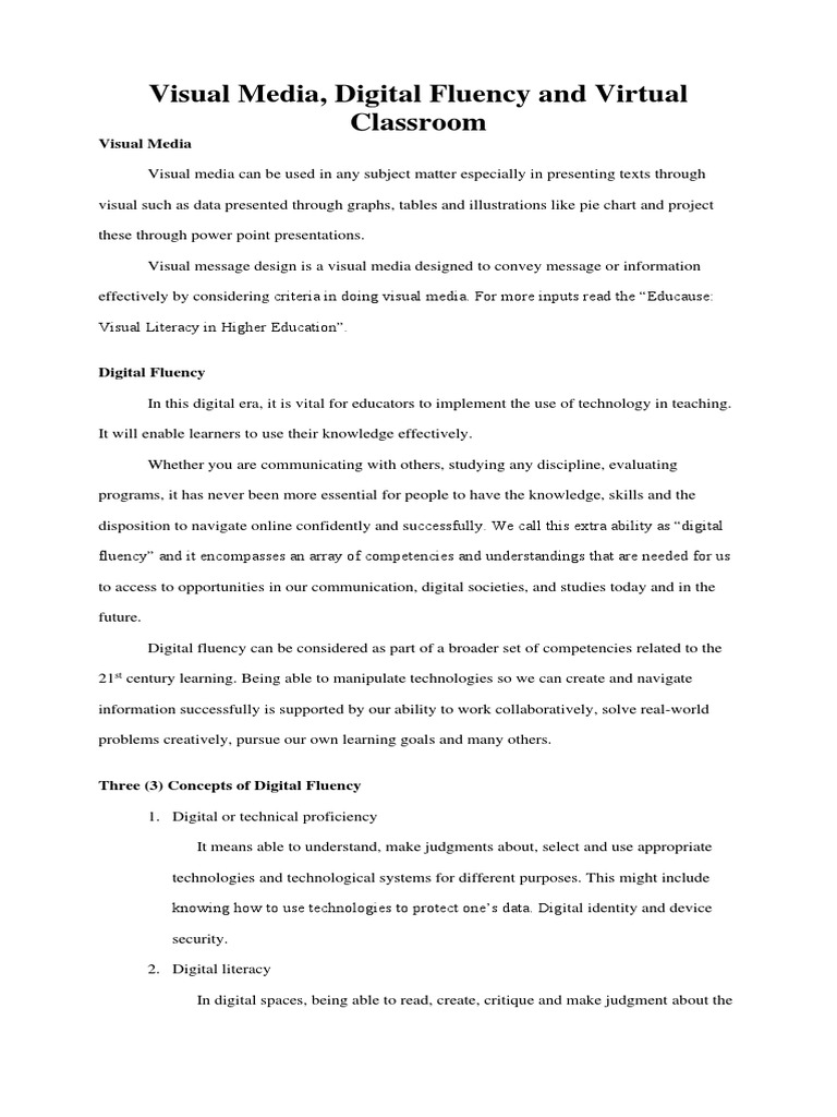 Visual Media, Digital Fluency and Virtual Classroom | PDF | Educational ...