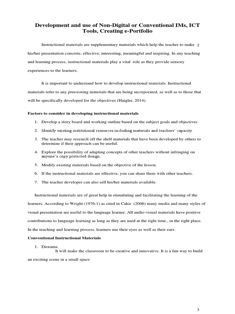 Development and Use of Non-Digital or Conventional IMs, ICT Tools ...