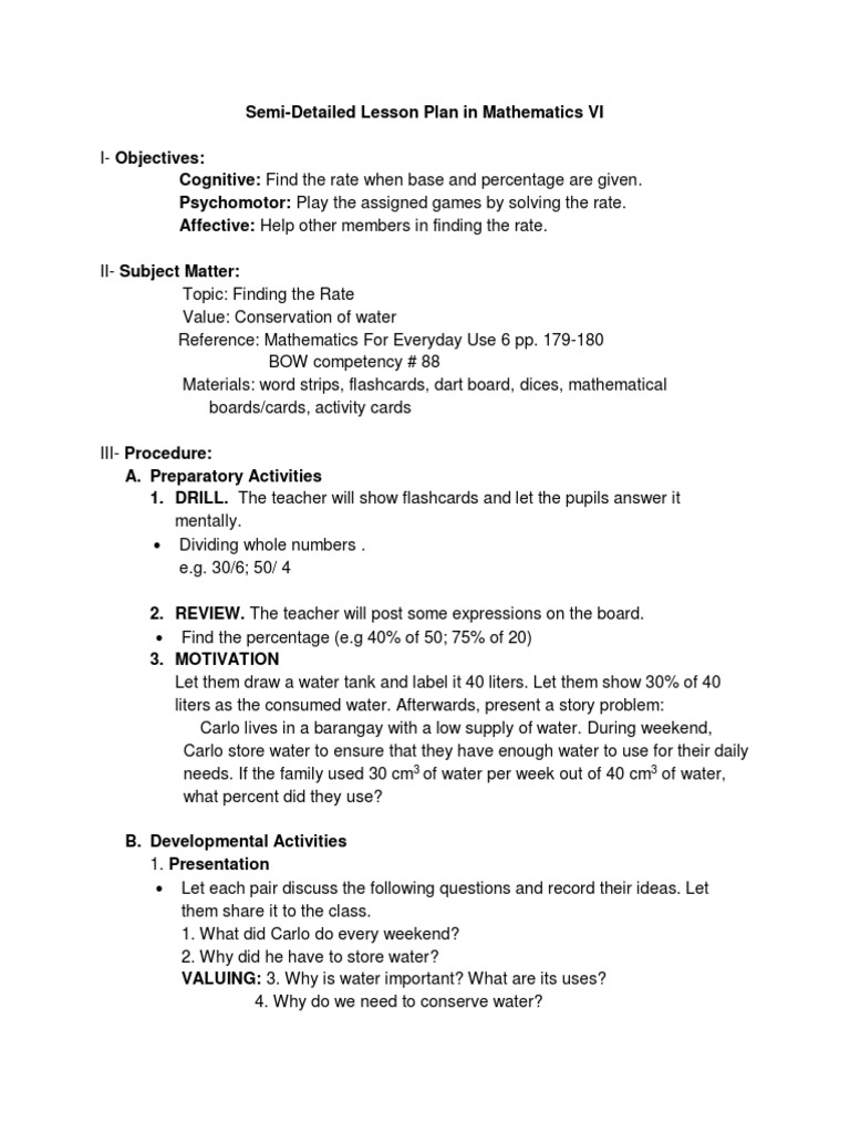 Lesson Plan Math | Download Free PDF | Percentage | Lesson Plan