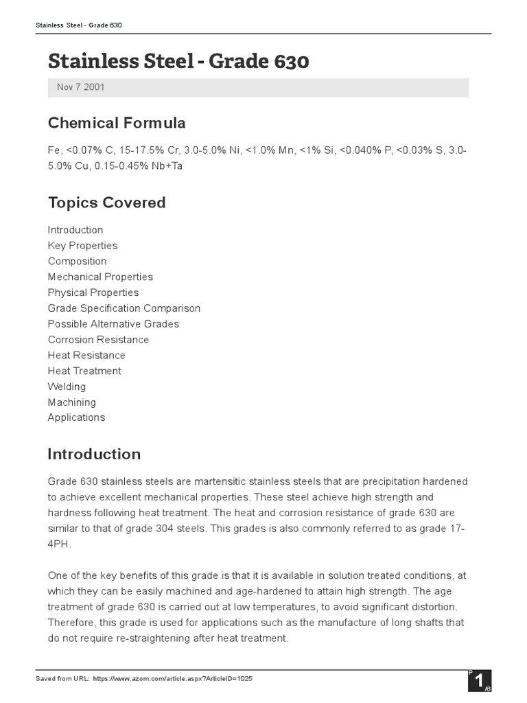Grade 630 Stainless Steel Overview | PDF | Stainless Steel | Steel