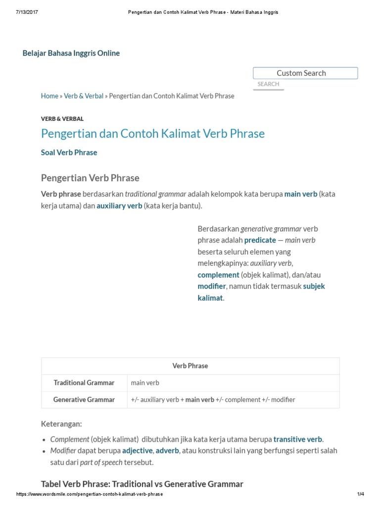 Pengertian Dan Contoh Kalimat Verb Phrase - Materi Bahasa Inggris PDF ...