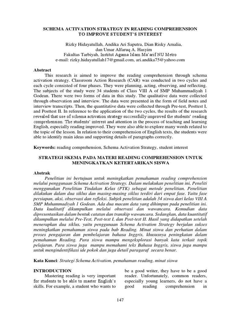 Schema Activation | PDF | Reading Comprehension | Cognition