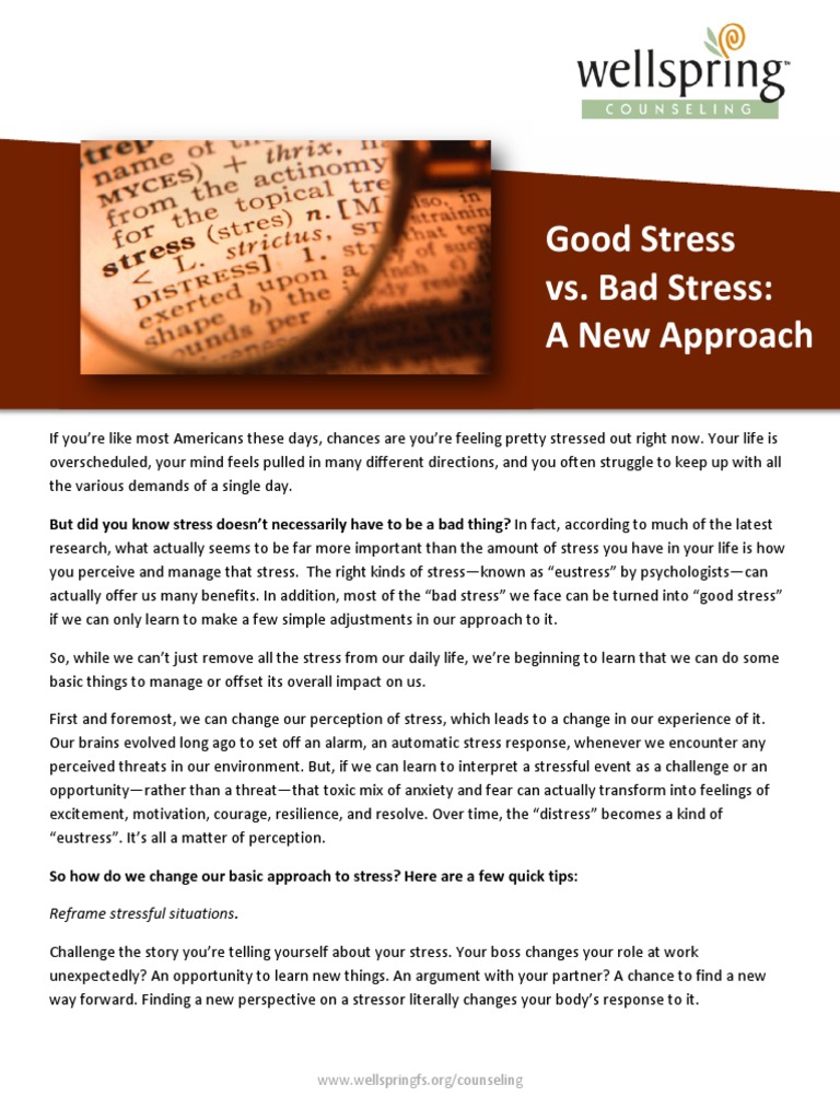 NEW Good Stress vs. Bad Stress | PDF | Stress (Biology) | Metaphysics ...
