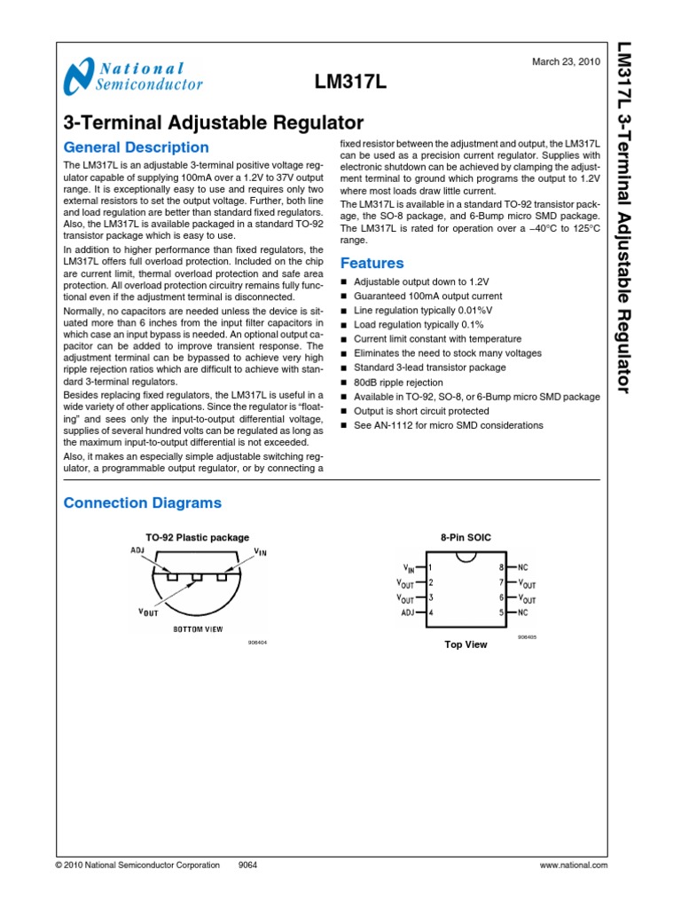 LM317L Datasheet | Download Free PDF | Capacitor | Resistor