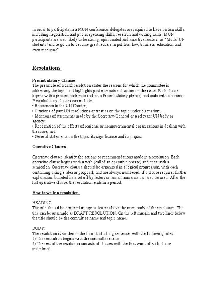 Resolution Guide | PDF | United Nations | International Relations