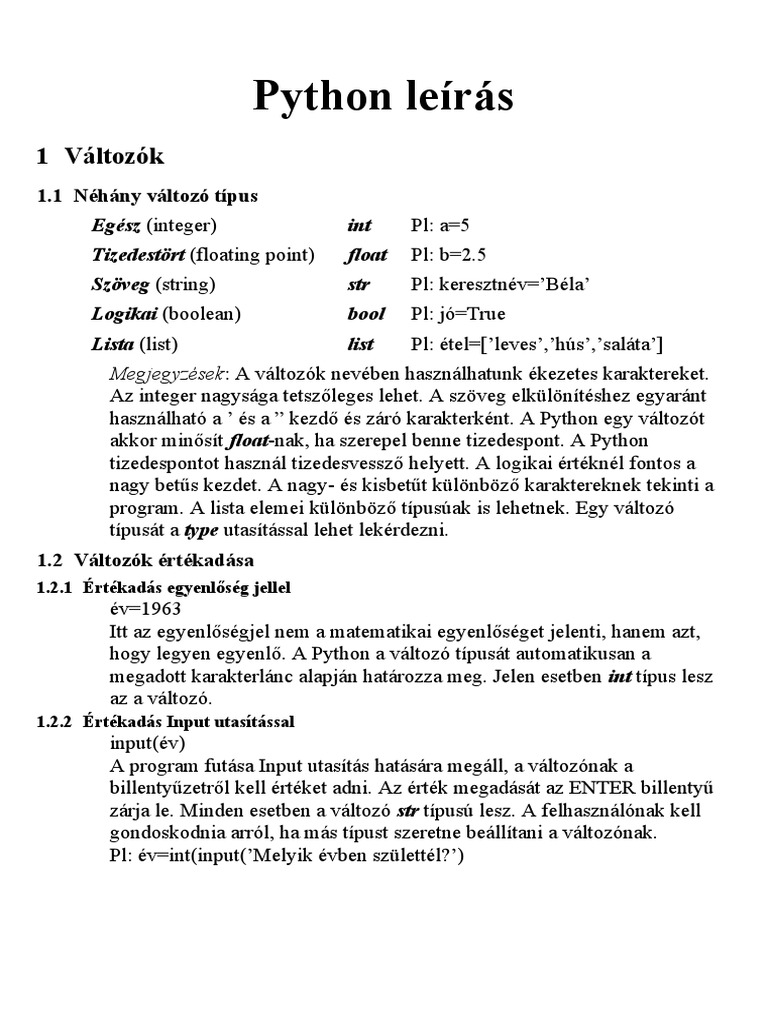 2021 Python Leírás | PDF