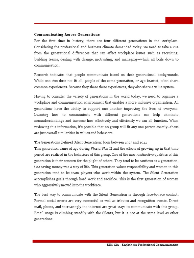 Reading 1 - Communicating Across Generations | PDF | Baby Boomers | Millennials