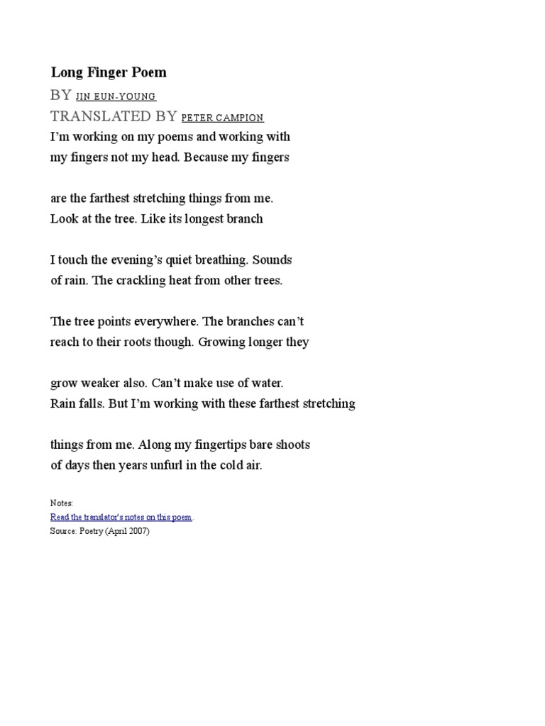 Long Finger Poem by Jin Eun Young | PDF