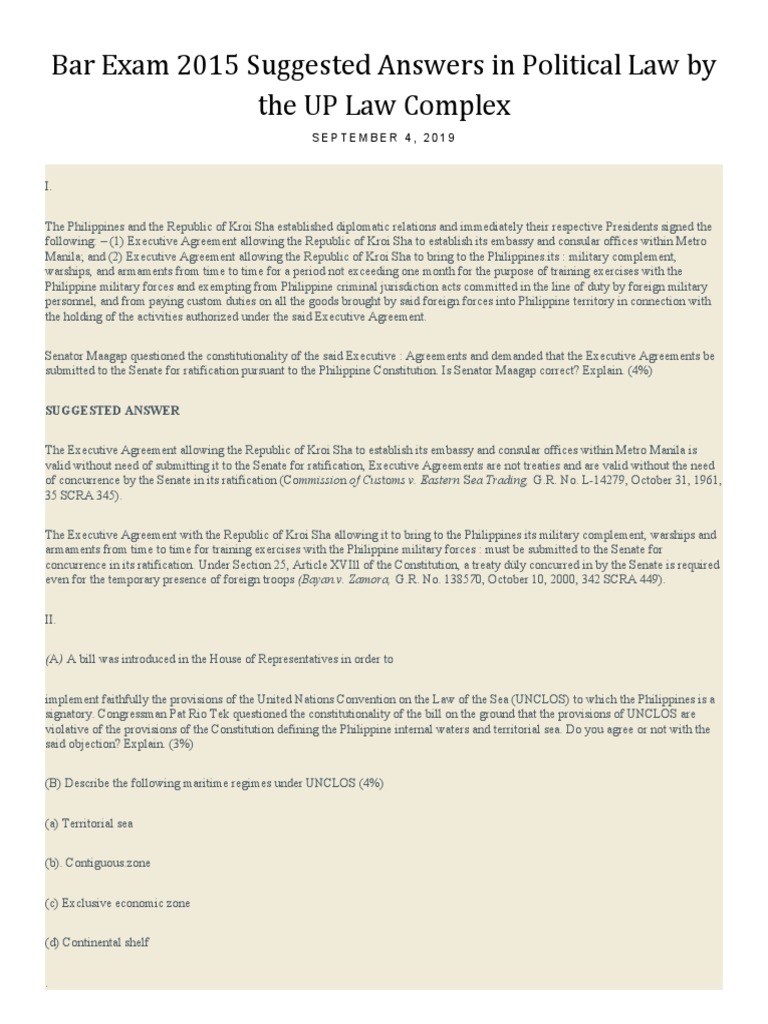 2015 Political Law Bar Exam Suggested Answers Pdf Territorial