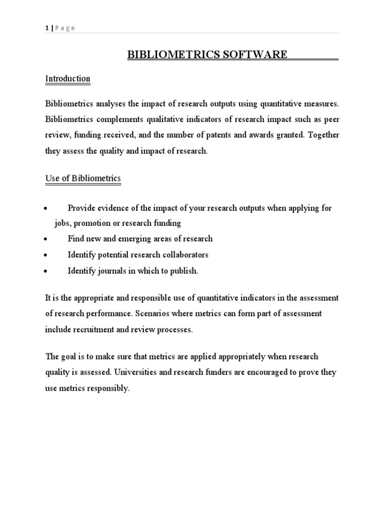 Bibliometrics Software | Download Free PDF | Academic Journal | Computing
